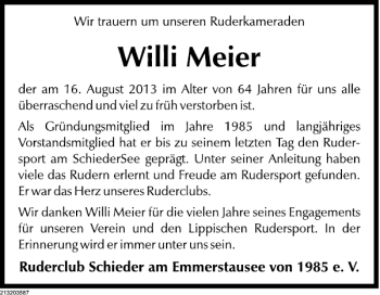 Traueranzeigen von Nachruf Willi Meier | Trauerportal Ihrer Tageszeitung