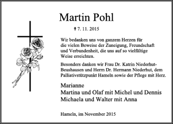 Traueranzeigen von Martin Pohl | Trauerportal Ihrer Tageszeitung