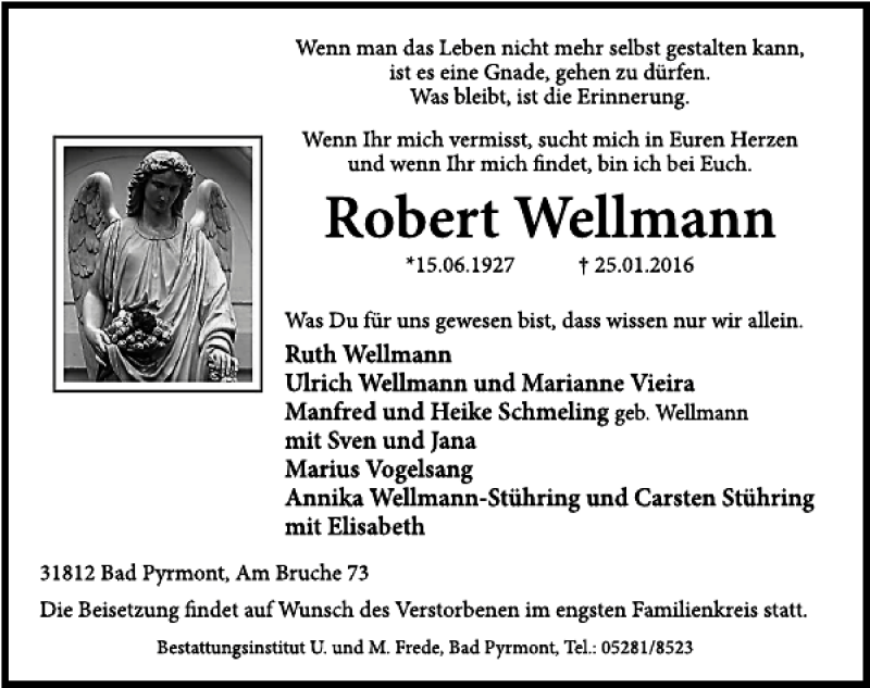 Traueranzeigen von Robert Wellmann | Trauerportal Ihrer Tageszeitung