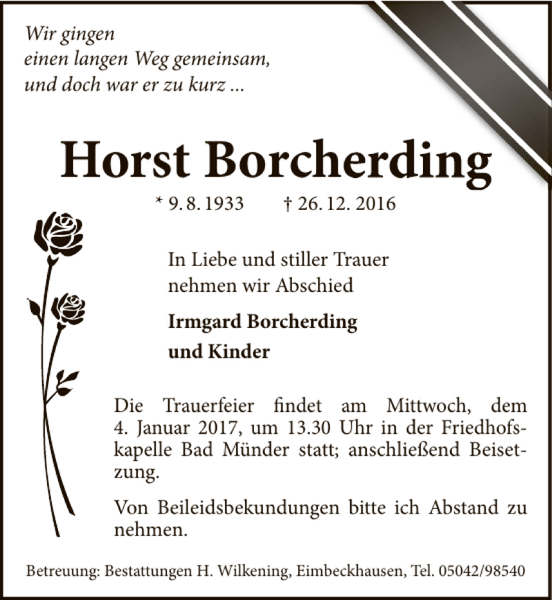 Traueranzeigen von Horst Borcherding | Trauerportal Ihrer Tageszeitung