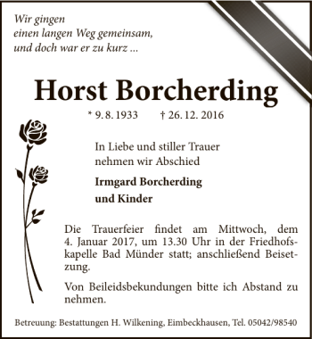 Traueranzeigen von Horst Borcherding | Trauerportal Ihrer Tageszeitung
