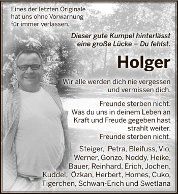 Traueranzeigen von Holger | Trauerportal Ihrer Tageszeitung