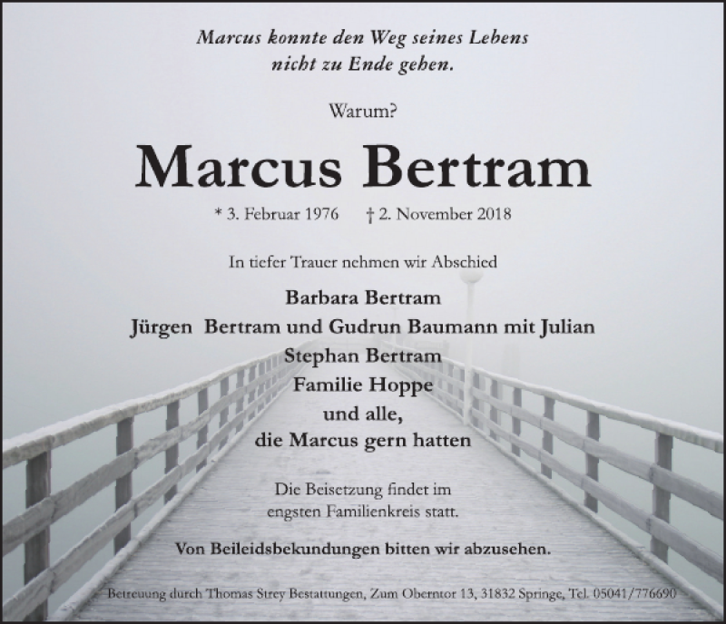 Traueranzeigen von Marcus Bertram | Trauerportal Ihrer Tageszeitung