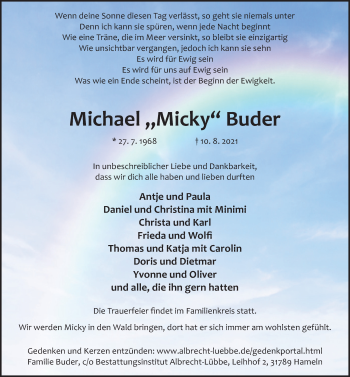 Traueranzeigen von Michael Buder | Trauerportal Ihrer Tageszeitung