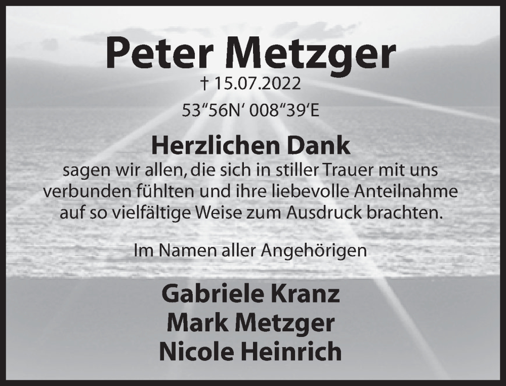 Traueranzeigen von Peter Metzger | Trauerportal Ihrer Tageszeitung