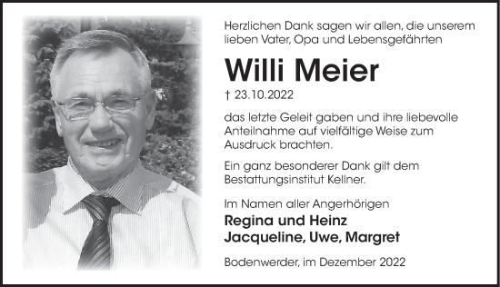Traueranzeigen von Willi Meier | Trauerportal Ihrer Tageszeitung