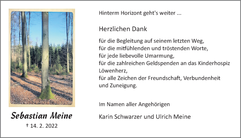Traueranzeigen von Sebastian Meine | Trauerportal Ihrer Tageszeitung