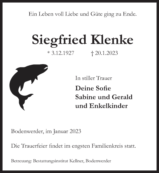 Traueranzeigen von Siegfried Klenke | Trauerportal Ihrer Tageszeitung
