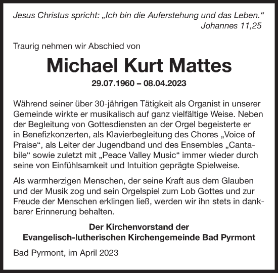 Traueranzeigen von Michael Kurt Mattes | Trauerportal Ihrer Tageszeitung