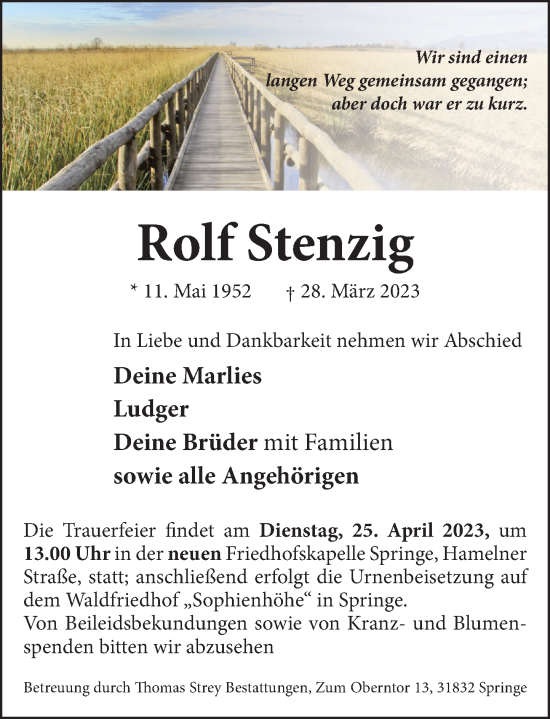 Traueranzeigen von Rolf Stenzig | Trauerportal Ihrer Tageszeitung